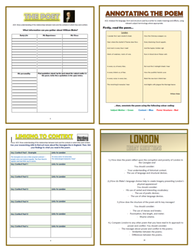 London - William Blake - Comprehension Activities Booklet! | Teaching ...
