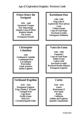 Age of Exploration -Revision Flash Cards | Teaching Resources