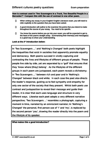 Poetry comparison - AQA Literature Paper | Teaching Resources