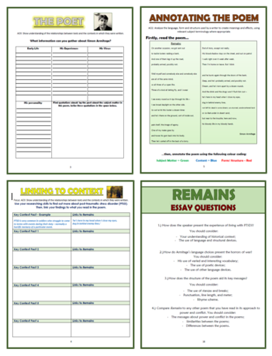 Remains - Simon Armitage - Comprehension Activities Booklet! | Teaching ...