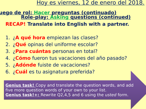KS3/4 Spanish - Lesson 2 - Forming / Asking Questions for GSCE (Edexcel ...