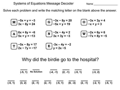 Systems of Equations by Substitution Activity: Math Message Decoder | Teaching Resources