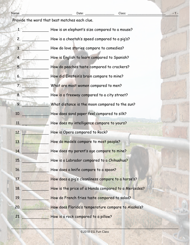 Comparative Adjectives Matching Worksheet | Teaching Resources