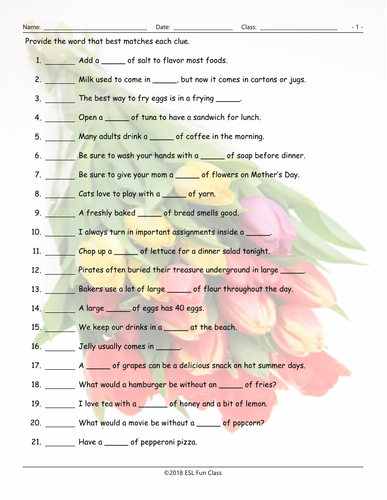 Container Words Matching Worksheet | Teaching Resources
