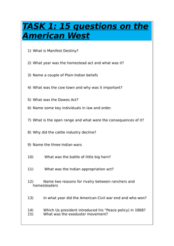 Revision lesson for History Edexcel 1-9 American West topic | Teaching ...
