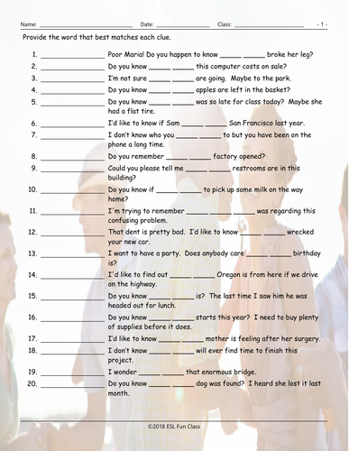 Embedded Questions Matching Worksheet | Teaching Resources