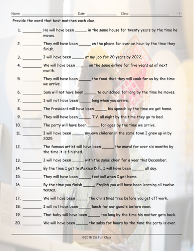 Future Perfect Continuous Tense Matching Worksheet | Teaching Resources