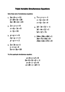 Triple Simultaneous Equations | Teaching Resources