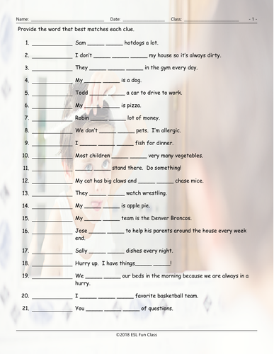 Have-Do-Like-Favorites Matching Worksheet | Teaching Resources