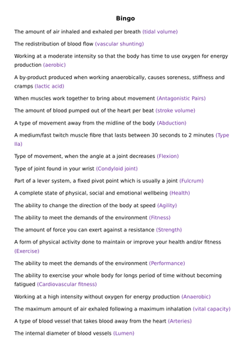 Fun revision activities and games for GCSE PE (Edexcel 2016 onwards ...