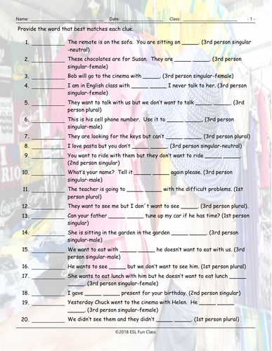 Object Pronouns Matching Worksheet | Teaching Resources