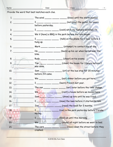 Past Perfect Continuous Tense Matching Worksheet | Teaching Resources