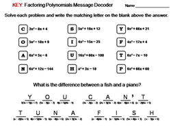 Factoring Polynomials Activity: Math Message Decoder | Teaching Resources
