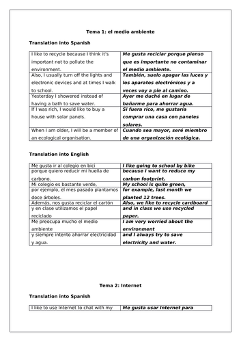 Spanish GCSE Translation Exam Practice Booklet | Teaching Resources