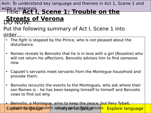 AQA GCSE Romeo and Juliet Act 1, Scene 1 | Teaching Resources