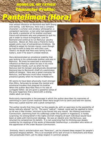 Romulus, My Father - Character Profile: Hora | Teaching Resources