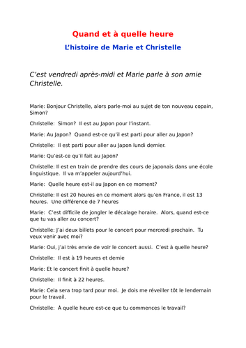 French: 'Quand' and 'a quelle heure' | Teaching Resources
