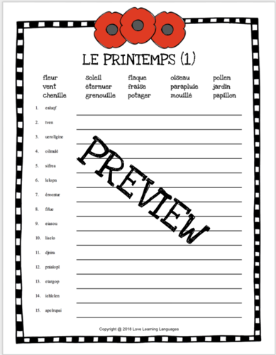 Le Printemps Méli-Mélo - French Scrambled Words for Spring | Teaching ...