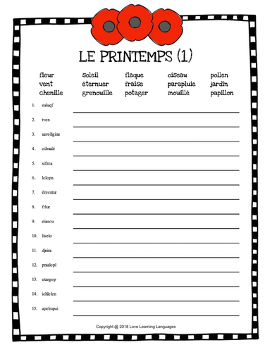 Le Printemps Méli-Mélo - French Scrambled Words for Spring | Teaching ...