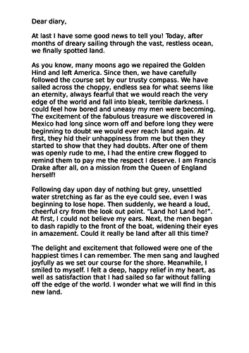 Francis Drake diary model text | Teaching Resources