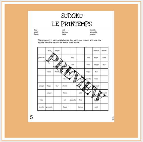 French spring vocabulary sudoku puzzles - Le printemps | Teaching Resources
