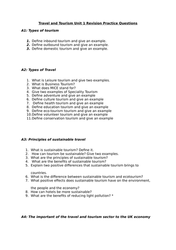 Travel & Tourism Exam Revision | Teaching Resources