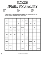 Spring vocabulary sudoku puzzles | Teaching Resources