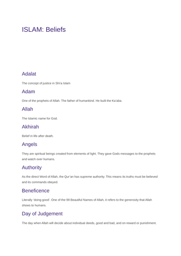 AQA 9-1 RS GCSE Key Words Booklet Christianity, Islam, ALL Themes. | Teaching Resources