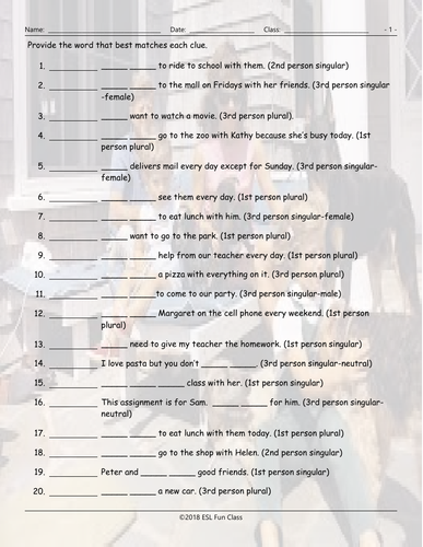 Subject Pronouns Matching Worksheet | Teaching Resources