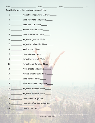 Word Forms Matching Worksheet | Teaching Resources