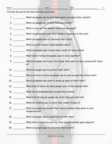 Clothing Accessories-Footwear Matching Worksheet | Teaching Resources