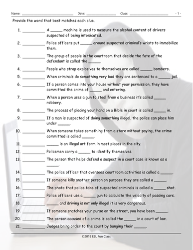 Crime-Law Enforcement-Courts Matching Worksheet | Teaching Resources