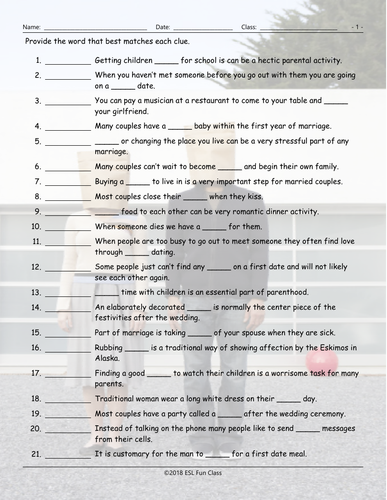 Dating-Marriage-Milestones Matching Worksheet | Teaching Resources