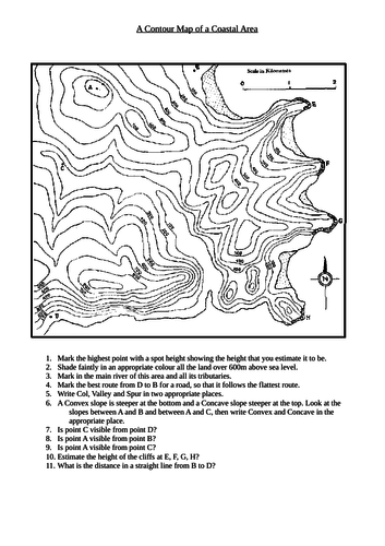 A series of Contour questions based on a complex map | Teaching Resources