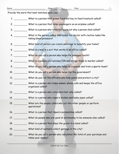 Jobs-Professions Matching Worksheet | Teaching Resources