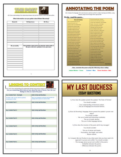 My Last Duchess - Robert Browning - Comprehension Activities Booklet ...