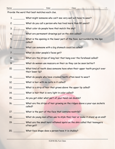 People Descriptions Matching Worksheet | Teaching Resources