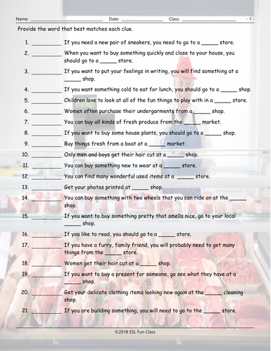 Stores-Shops Matching Worksheet | Teaching Resources