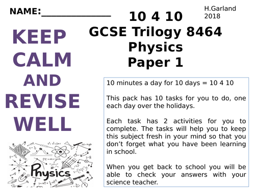 AQA Trilogy Physics Revision Booklet (with MS) | Teaching Resources