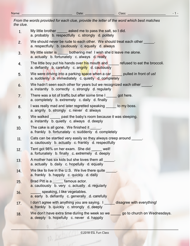 Adverbs Multiple Choice Worksheet | Teaching Resources