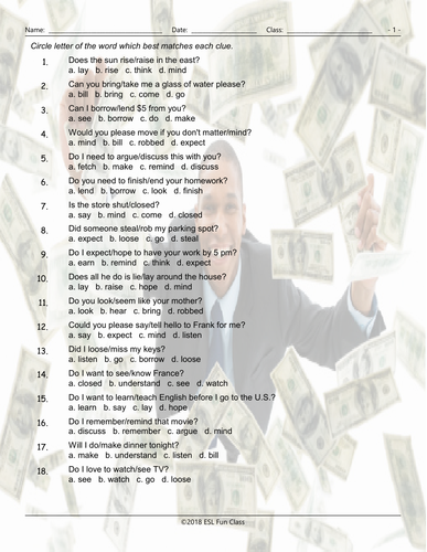 Confusing Verbs Multiple Choice Worksheet | Teaching Resources