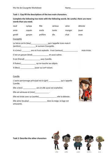 KS3 French film - Ma vie de Courgette | Teaching Resources