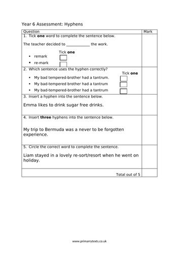 Year 6 SPAG PPT and Assessment: Hyphens | Teaching Resources Year 6 SPAG PPT and Assessment: Hyphens | Teaching Resources