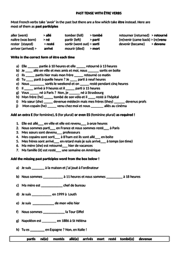 être verbs in French in the past | Teaching Resources