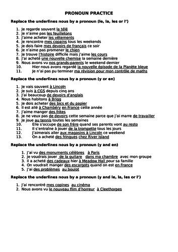 Pronouns in French for GCSE | Teaching Resources