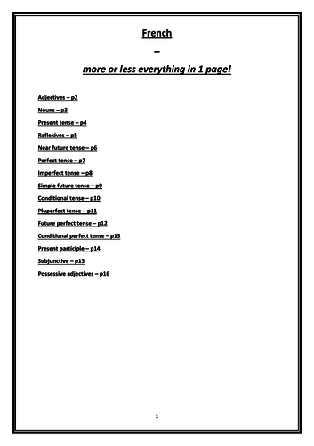 French grammar in 1 page - pdf version | Teaching Resources
