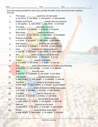 Passive Voice Multiple Choice Worksheet | Teaching Resources