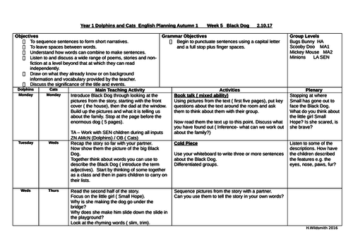 Black Dog Levi Pinfold Year 1 Literacy planning | Teaching Resources