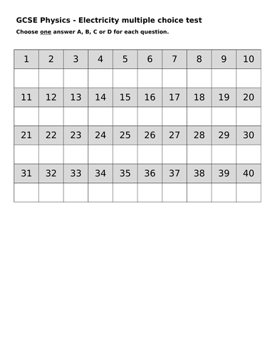 1-9 GCSE Physics - Electricity multiple choice questions | Teaching ...