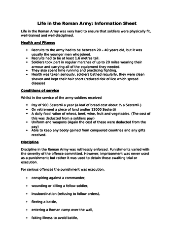 The Life of a Roman Soldier | Teaching Resources